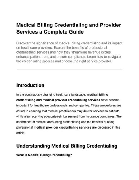 Medical Billing Credentialing And Provider Services A Complete Guide Pdf