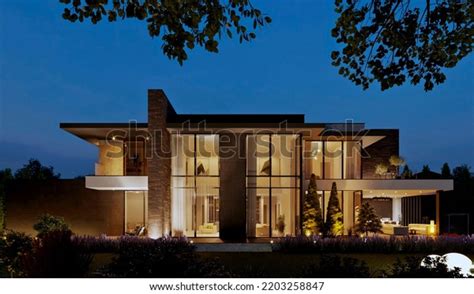 3d Visualization House Evening Illumination Illumination Stock Illustration 2203258847