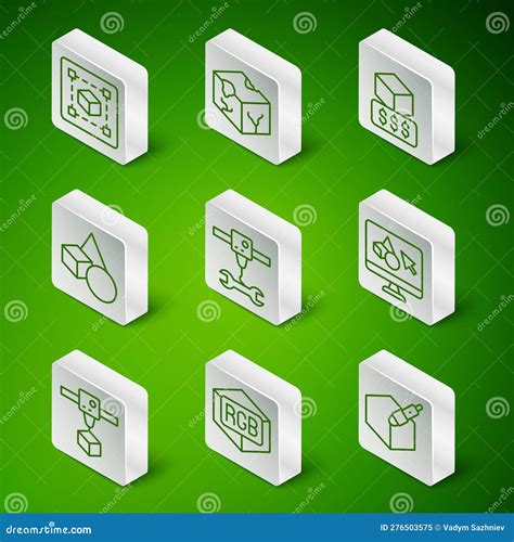 Set Line D Pen Tool RGB And CMYK Color Mixing Geometric Figure Cube D Printer Wrench