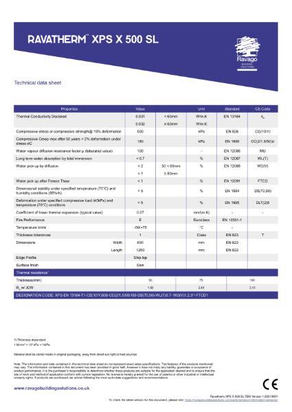 Ravatherm XPS X SL Technical Data Sheet Ravago Building Solutions NBS Source