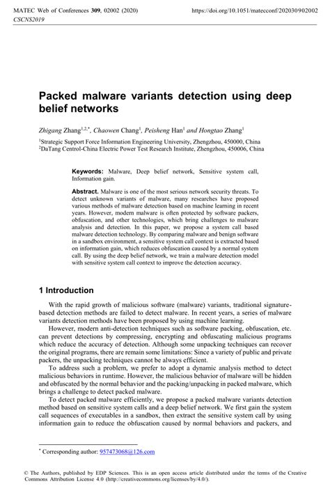 Pdf Packed Malware Variants Detection Using Deep Belief Networks