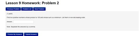 solved lesson 9 homework problem 2 previous problem problem