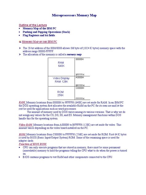 Microprocessors Memory Map Outline Of The Lecture Pdf Bios