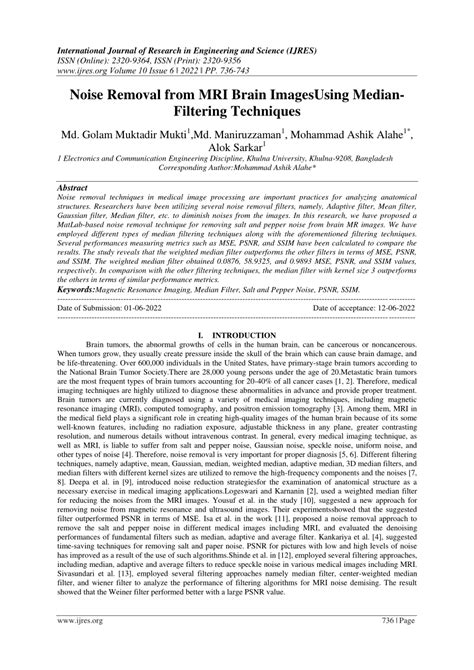 Pdf Noise Removal From Mri Brain Imagesusing Median Filtering Techniques