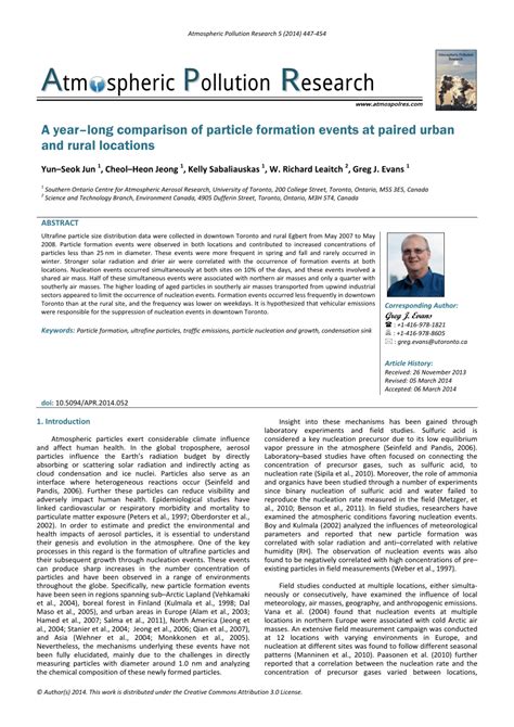 Pdf A Year Long Comparison Of Particle Formation Events At Paired Urban And Rural Locations