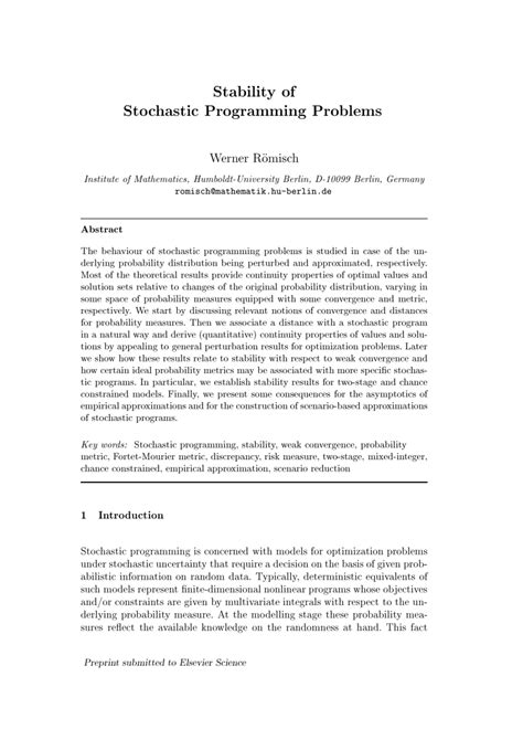 Pdf Stability Of Stochastic Programming Problems