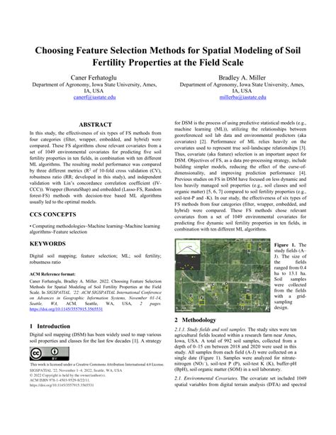 PDF Choosing Feature Selection Methods For Spatial Modeling Of Soil Fertility Properties At