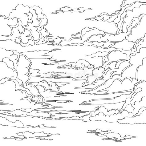 Vector Evening Sky Clouds Coloring Book Sunset Stock Vector