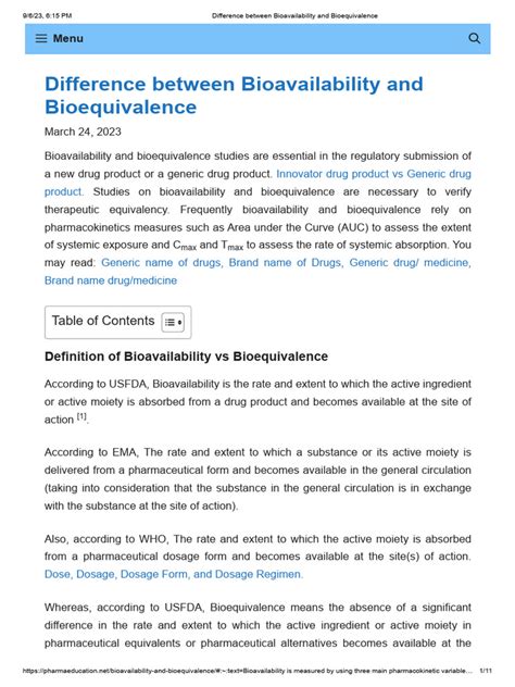Bioavailability Vs Bioequivalence Guide Pdf Bioavailability