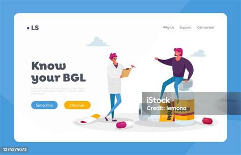 당뇨병 혈액 착륙 페이지 템플릿에서 높은 설탕 수준 의사 캐릭터와 질병 환자 인슐린 주입 개념에 대한 스톡 벡터 아트 및 기타 이미지 Istock