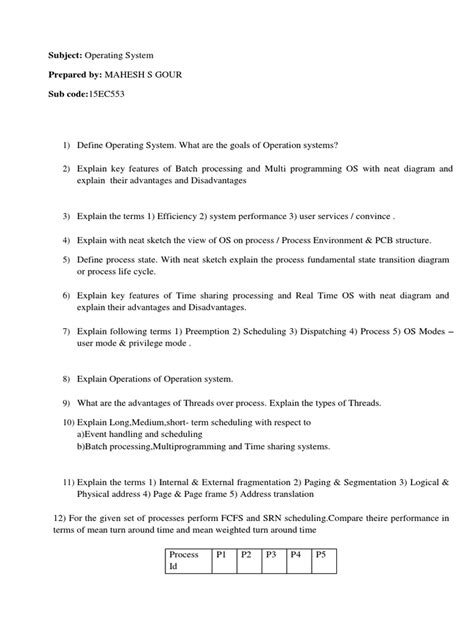 operating systems question bank and solution pdf message passing