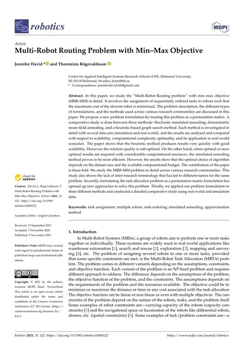 Pdf Multi Robot Routing Problem With Minmax Objective