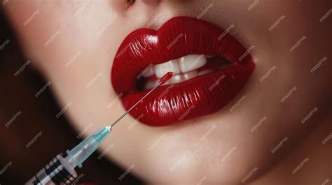 A Woman With Red Lips Getting A Botox Injection During A Cosmetic