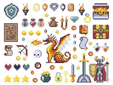 pixel art fantasy rpg adventure game assets stock vector illustration
