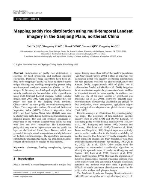 Pdf Mapping Paddy Rice Distribution Using Multi Temporal Landsat