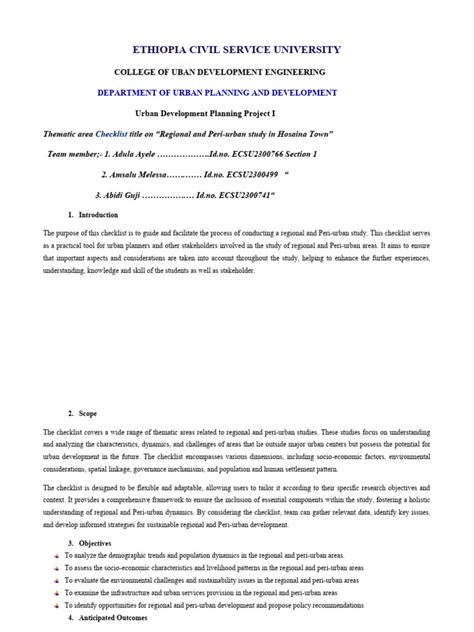 Checklist Of Thematic Area For Project 1 Pdf Infrastructure