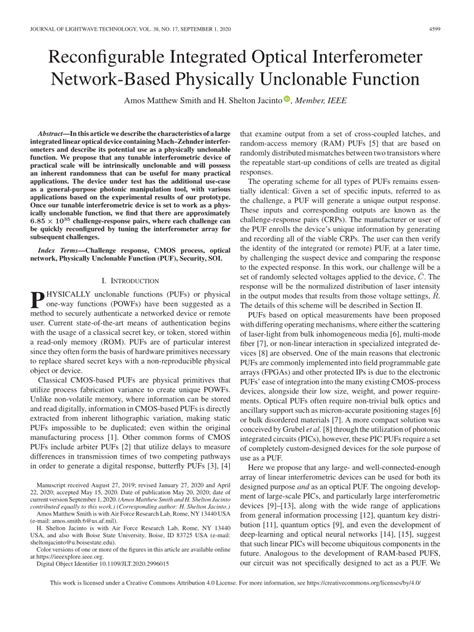 Pdf Reconfigurable Integrated Optical Interferometer Network Based Physically Unclonable Function