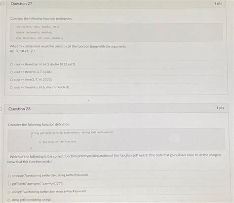 Solved D Question 27 1 Pts Consider The Following Function