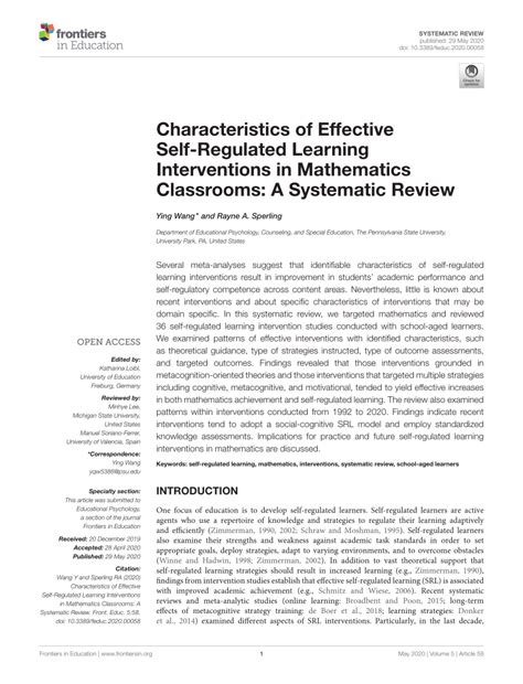Pdf Characteristics Of Effective Self Regulated Learning