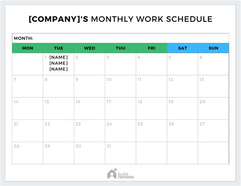 Monthly Work Schedule Template Sample Template Ideas