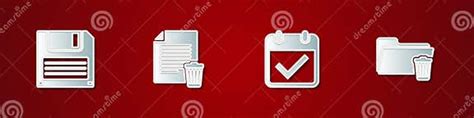 Set Floppy Disk Delete File Document Calendar With Check Mark And Folder Icon Vector Stock
