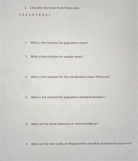 Solved 2 What Is The Notation For Population Mean 3 What
