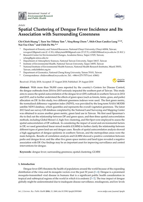 PDF Spatial Clustering Of Dengue Fever Incidence And Its Association With Surrounding Greenness