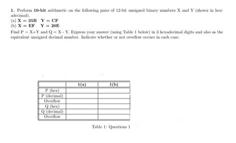 solved 1 perform 10 bit arithmetic on the following pairs