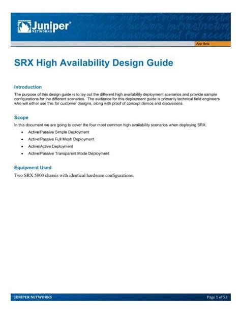 Srx High Availability Design Guide Juniper Networks