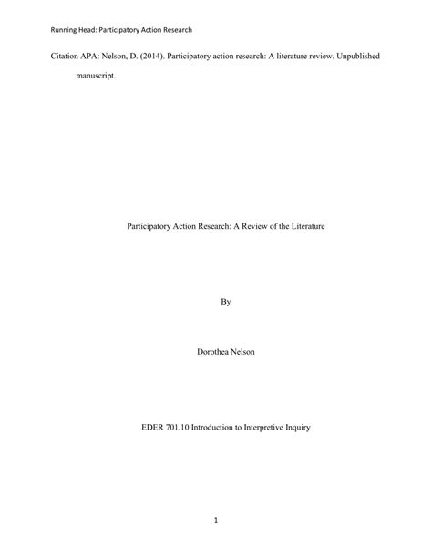 Pdf Participatory Action Research A Literature Review