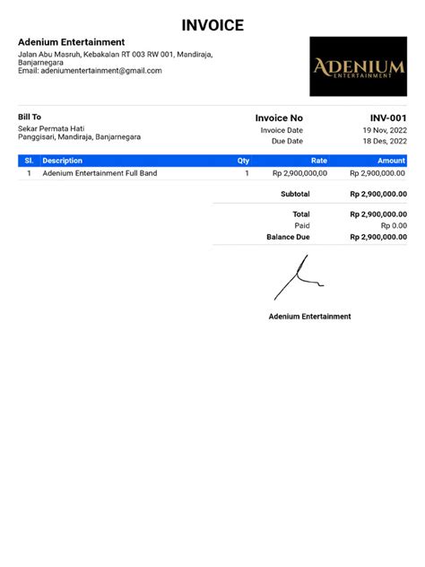 Contoh Invoice Band Pdf