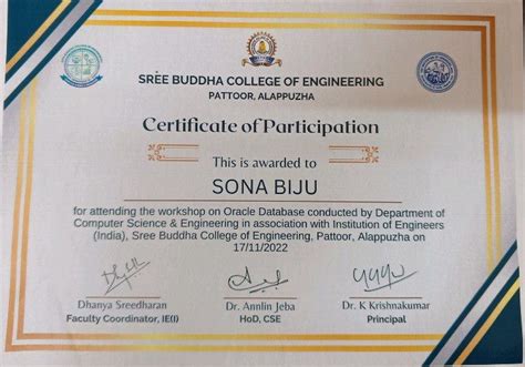 Sona Biju On Linkedin Successfully Completed Oracle Database Workshop