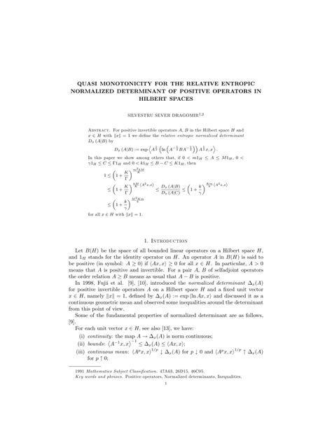 Pdf Quasi Monotonicity For The Relative Entropic Normalized