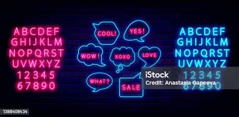 음성 거품 네온 사인 컬렉션입니다 다른 빛나는 텍스트 시원하고 와우 밝은 파란색과 분홍색 알파벳 벡터 일러스트레이션 0명에 대한 스톡 벡터 아트 및 기타 이미지 Istock