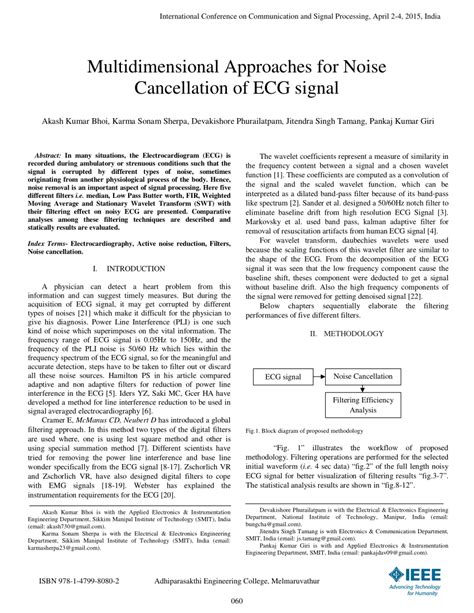 Pdf Multidimensional Approaches For Noise Cancellation Of Ecg Signal