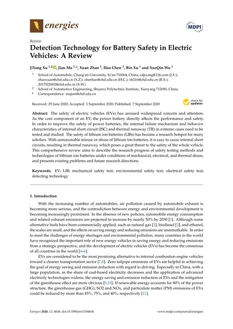 PDF Detection Technology For Battery Safety In Electric Vehicles A Review