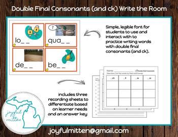 Double Final Consonants And CK Short Vowel Write The Room Sort By Word Family