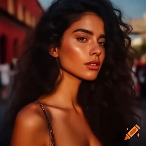Mexican Woman With Curly Hair In Playful Pose In Public On Craiyon