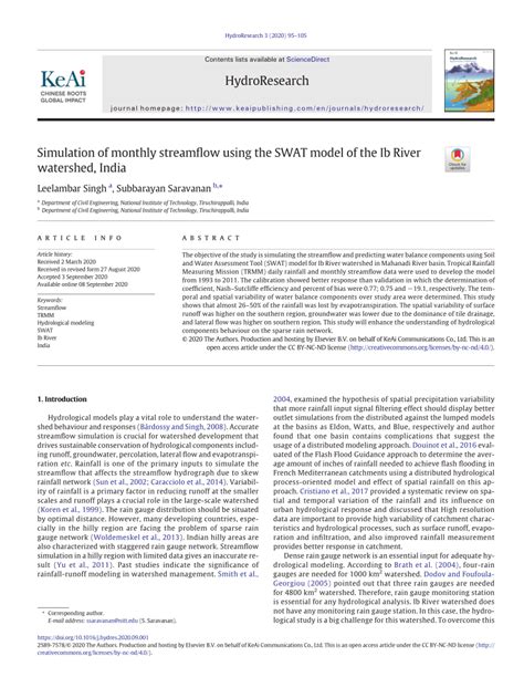Pdf Simulation Of Monthly Streamflow Using The Swat Model Of The Ib River Watershed India