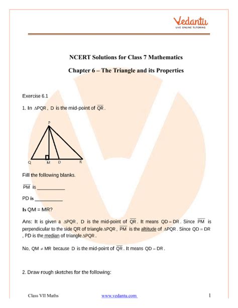 Ncert Solutions For Class 7 Maths Chapter 6 The Triangle And Its