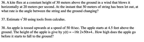 Solved 36 A Kite Flies At A Constant Height Of 30 Meters