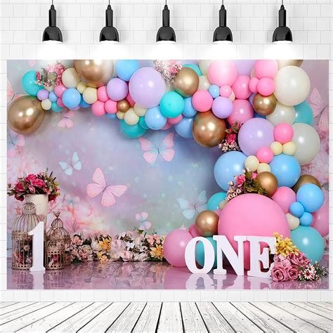 First Birthday Backdrop For Girl Flowers Butterfly