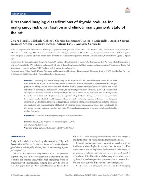 Pdf Ultrasound Imaging Classifications Of Thyroid Nodules For
