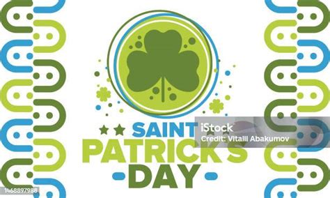 해피 세인트 패트릭의 날 전통적인 아일랜드 휴일입니다 3월 17일 연례 기념 클로버와 토끼풀 잎 녹색과 오렌지 파티 디자인