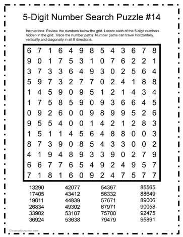 5 Digit Number Search 14 Learn With Puzzles