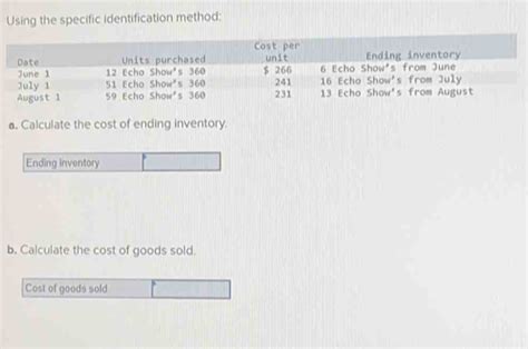 using the specific identification method cost per date units purchased