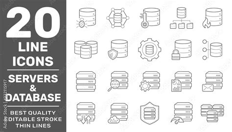 Vecteur Stock Collection Of Servers And Database Liner Icons Detailed