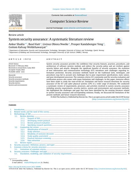 Pdf System Security Assurance A Systematic Literature Review