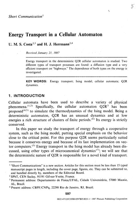 Pdf Energy Transport In A Cellular Automaton