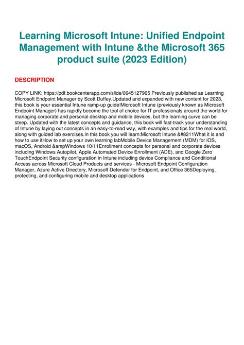 Ppt Pdf Read Learning Microsoft Intune Unified Endpoint Management With Intune And Th